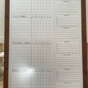 Four Child Whiteboard Framed Chore Chart , 24x36 , Weekly Chores , Dry ...