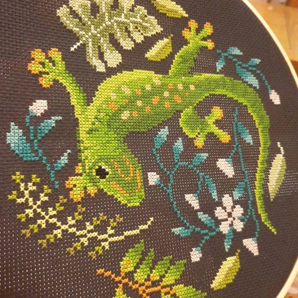 Gecko Cross Stitch Pattern PDF, Modern Cross Stitch, Green Lizard Cross Stitch, Cottagecore ...