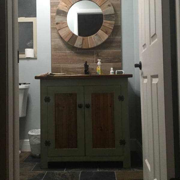 Country Pine Bathroom Vanity With Hammered Copper Sink: 36 Inch Wide ...