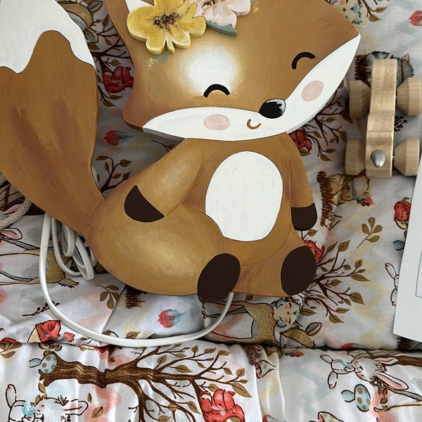 3D Baby Fox Nursery Lamp - Hand-painted Forest Animal Decor for ...