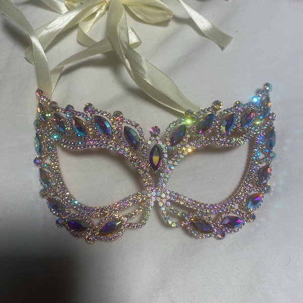 Lady Rhinestones Masquerade Mask Rose Gold Base Purple Rhinestone Bling ...
