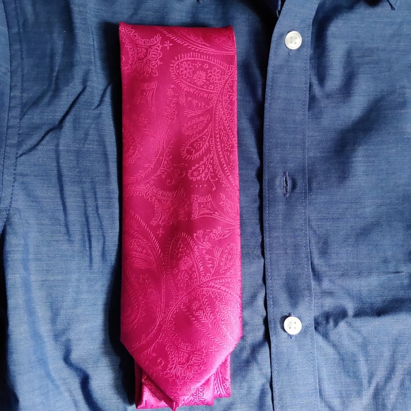 Mens Tie - Raspberry Fuchsia Paisley Silk Necktie With Matching Pocket ...