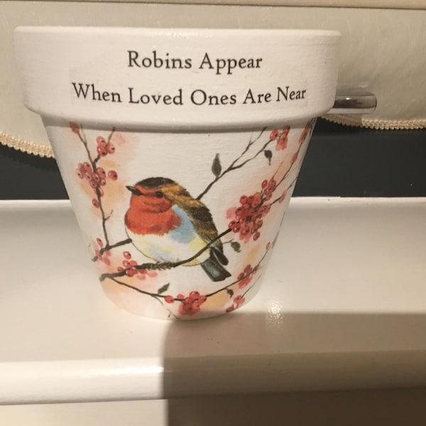 Robin Plant Pot for Inside or Out Decoupaged, Robins, Garden Gifts ...
