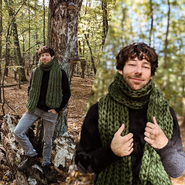 Chunky Knit Scarf - Oversized Winter Scarf - Bulky Hand Knitted Merino ...