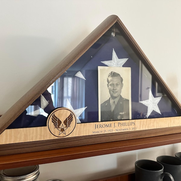 TWO BADGES Personalized Memorial Flag Display Case for a 5' X 9.5 ...