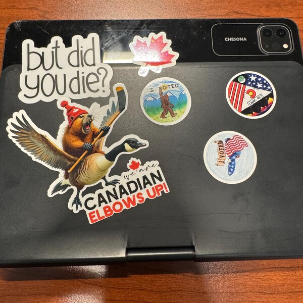 We Are Canadian Elbows Up! Angry Beaver Flying Goose Bumper Sticker ...
