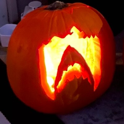 Printable Pumpkin Stencil for Carving JAWS Shark and Swimmer Silhouette ...