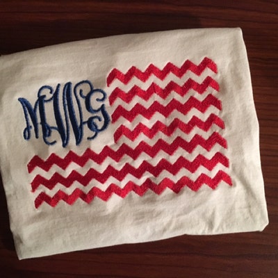 Monogrammed Chevron Flag Embroidery Design Fourth of July - Etsy