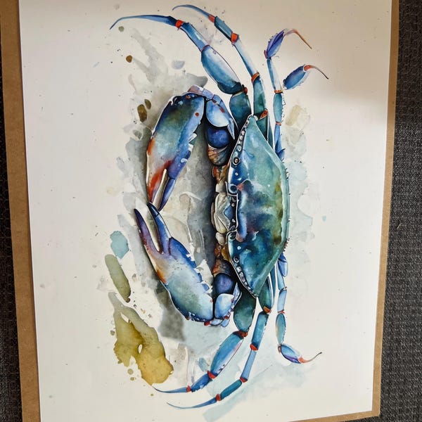 Coastal Wall Art, Nautical, Blue Crab Watercolor, Marine Life ...