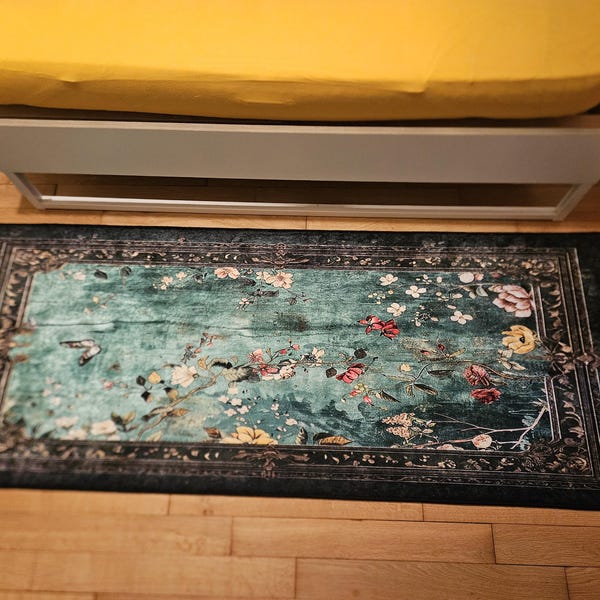 Gothic Green Area Rug: Medieval Flower, Bird, Damascus Art - Etsy