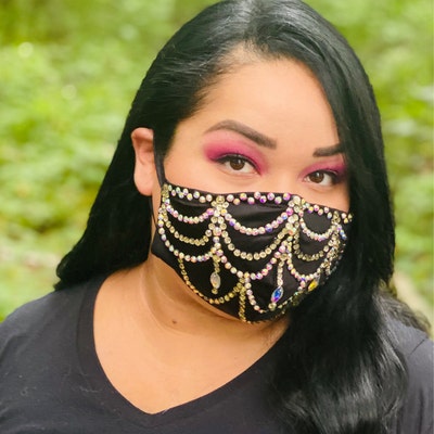 Rhinestoned, Bejeweled, Beaded Face Mask Cover, Fashion Mask - Etsy