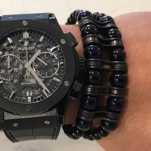 Black Beaded Double Strand Bicycle Chain Link Bracelet, Bicycle Jewelry ...