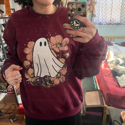 Vintage Floral Ghost Sweatshirt, Cute Woman Halloween Sweater, Ghost ...