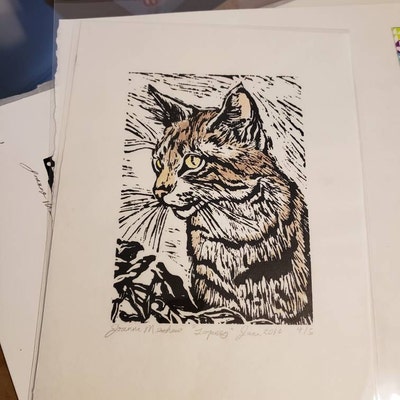 Cat, Linocut Print, Block Print, Relief Art Print, Lino Cut Print ...