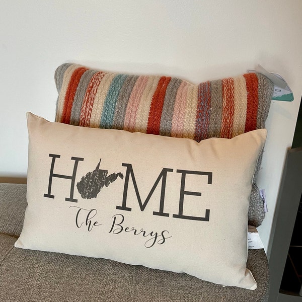 Custom Family Pillow, West Virginia Home State Pillow, Oblong Lumbar ...