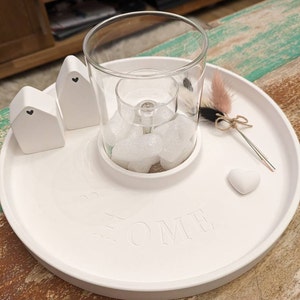 Deko Teller Set, Beton Deko ZUHAUSE Mit 2 Deko Häusern u. Herz Teelicht ...