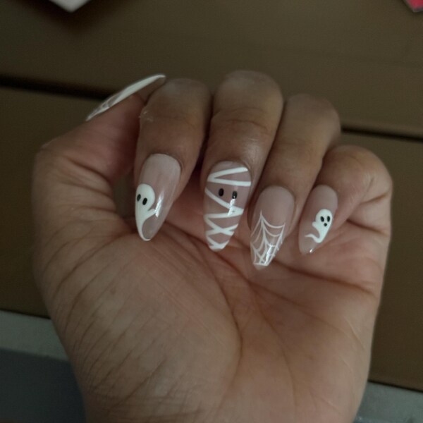 MIDORI Gold Floral Nail Art Press on Nails Jade Magnetic Nails 3D Gel ...