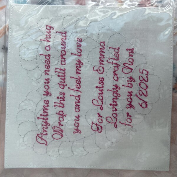 A Very Special Quilted Point Squares Custom Embroidered Quilt Label ...