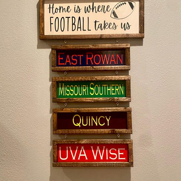 Multiple Team Sign Home is Where Football Takes Us Hanging Wood Sign ...