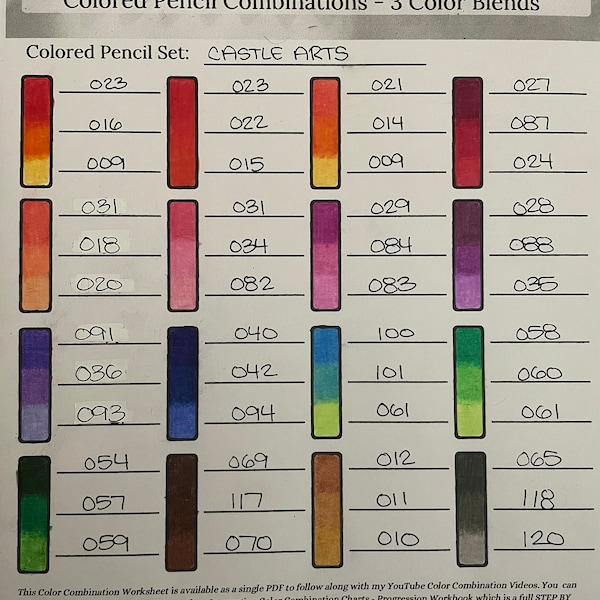 Colored Pencil Combinations Worksheet - Three Color Blend - Etsy