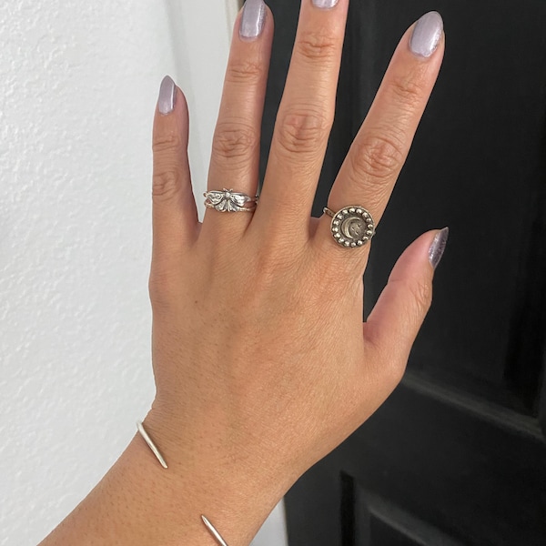 Sterling Silver Moth Ring Celestial Moth Ring Celestial Jewelry Moon ...