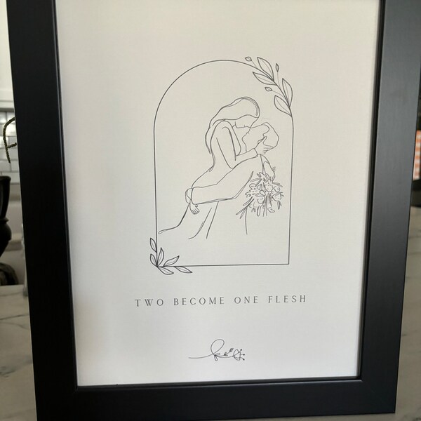 Christian Wedding Line Art Print: Couple Marriage Sketch (digital ...