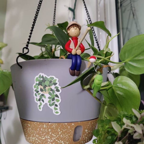 Fisherman Potsitter- Flower Pot Sitter- Flower Pot Fisherman- Sits on ...