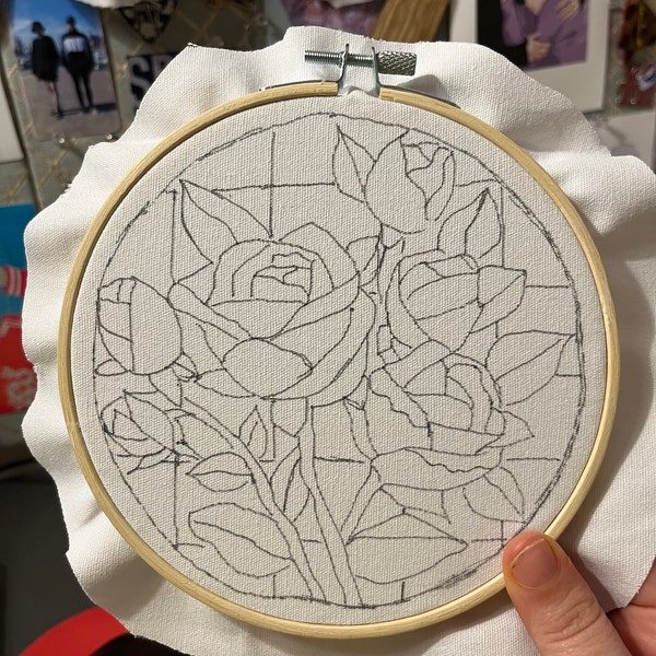 Roses Stained Glass Embroidery Pattern, Spring Floral, Wall Art (PDF ...