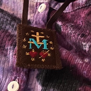 MANTLE OF MARY® Third Order Ceremonial Brown Scapulars Carmelite Crest ...