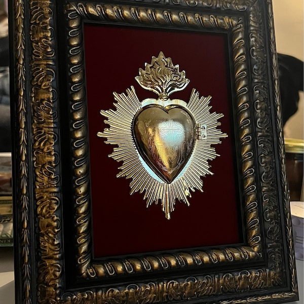 Gold Sacred Heart in Ornate Frame, Macabre, Catholic, Religion ...