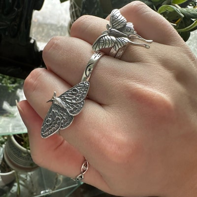 Moth Ring, Sterling Silver Moth Ring, Silver Moth Ring, Large Moth Ring, Butterfly Ring, Gothic ...