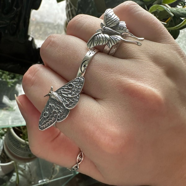 Moth Ring, Sterling Silver Moth Ring, Silver Moth Ring, Large Moth Ring, Butterfly Ring, Gothic ...