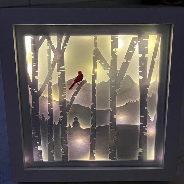 Shadowbox Red Cardinal Birch Tree Lightbox SVG Layered Paper Art ...