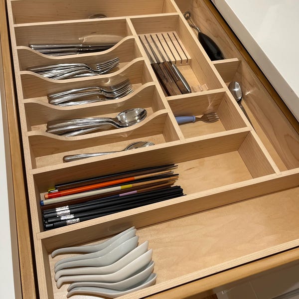 Two Tier Drawer Organizer With Sliding Tray for Utensils Silverware ...
