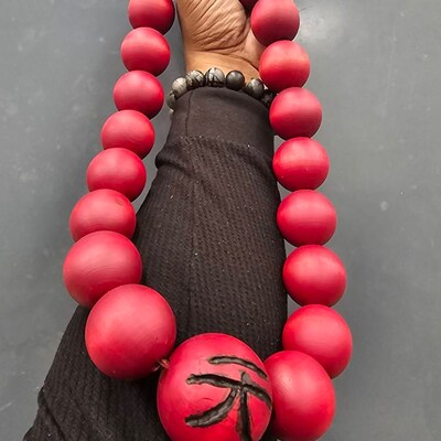 50MM AKUMA Style Black Wooden Monk Beads.16in Short Style. Engraving ...