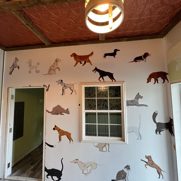 Whimsical Cat and Dog Wallpaper Mural, Peel and Stick, Pets Design - Etsy