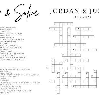 Custom Wedding Crossword Puzzle Template, Personalized Sip and Solve ...
