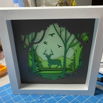 3D Forest Deer Shadow Box, Animal Shadow Box SVG, Landscape Papercut ...