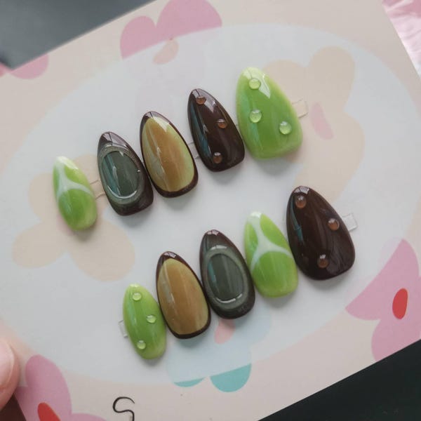 3D Multi-color Press on Nails: Freestyle Faux Acrylic Gel Nails - Etsy