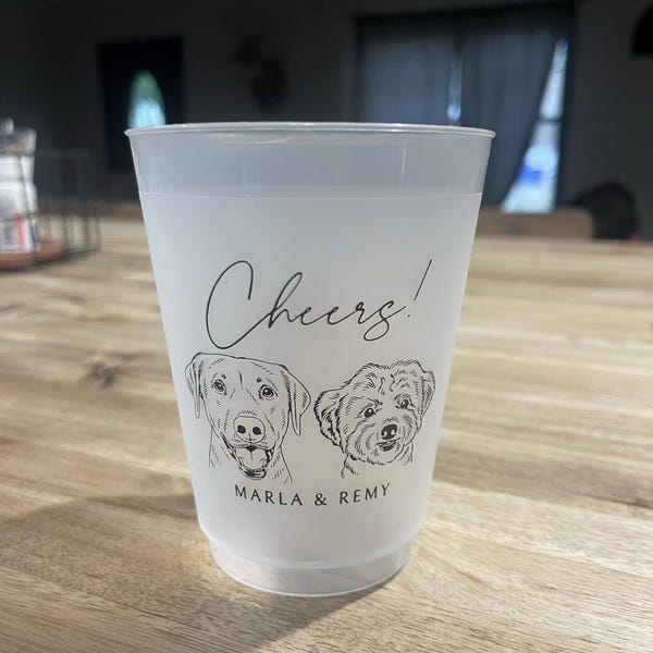Custom Pet Portrait Wedding Frosted Cups, Custom Pet Illustration ...