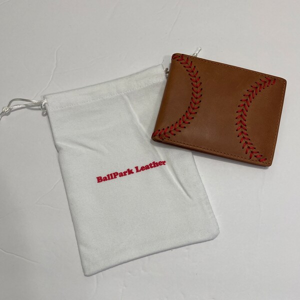 Leather Baseball Wallet, Men's Bi-fold With Baseball Seam Stitch - Etsy