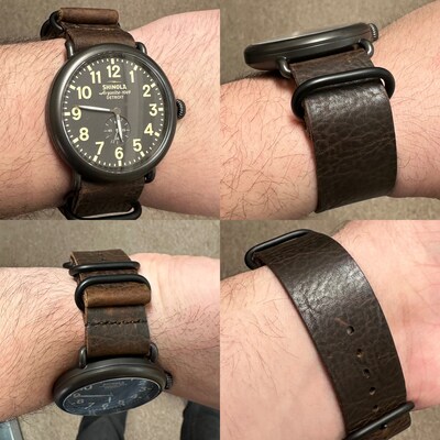 Horween Shell Cordovan Pass-thru Watch Strap Dark Brown With Brushed ...