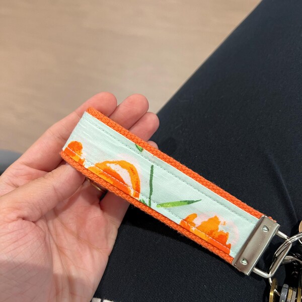 Blue Print Floral Key Fob- Fabric Key Fob- Navy Key Fob- Blue Flower ...