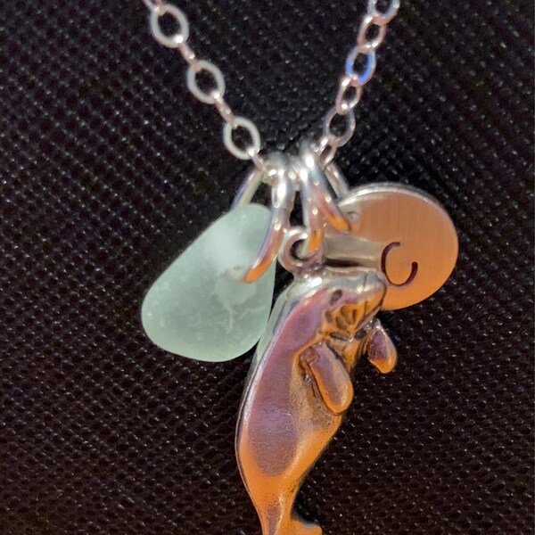 Sterling Silver Manatee Charm Necklace With Genuine Sea Glass and ...