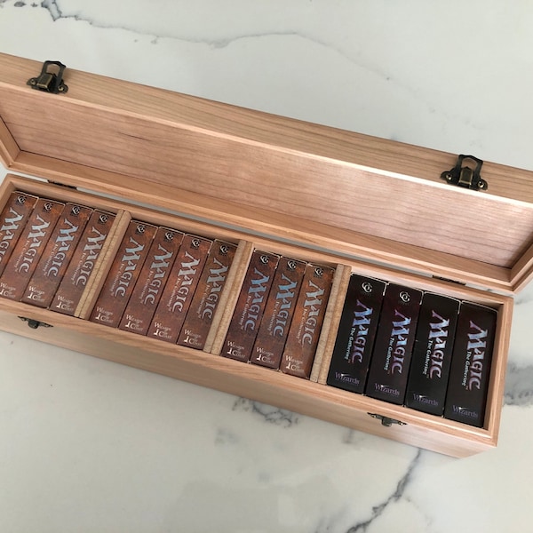 Wooden Trading Card Deck Box With Hinged Lid Box With Dividers Fits ...