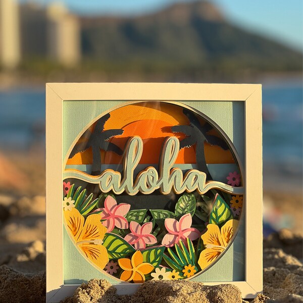3D ALOHA SVG -hawaiian Shadow Box Svg -beach Svg - Layered Cardstock ...