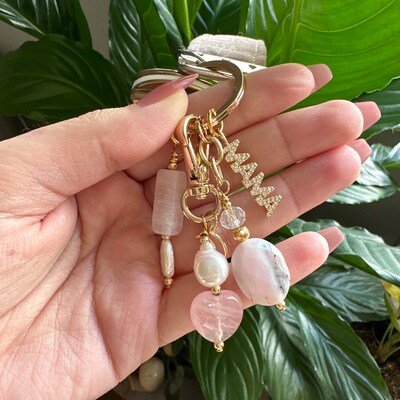 Crystal Keychain Rose Quartz Gold Keychain Mama Keychain Mother's Day ...