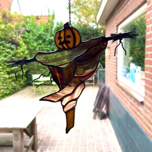 Halloween Stained Glass Scarecrow Pumpkin Decor Scary Halloween ...