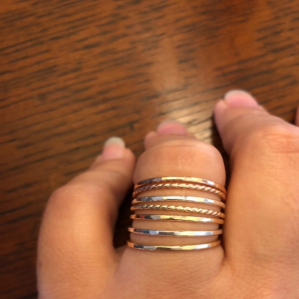 Set of 5 Skinny Gold and Silver Stacking Rings, 14k Gold-filled ...