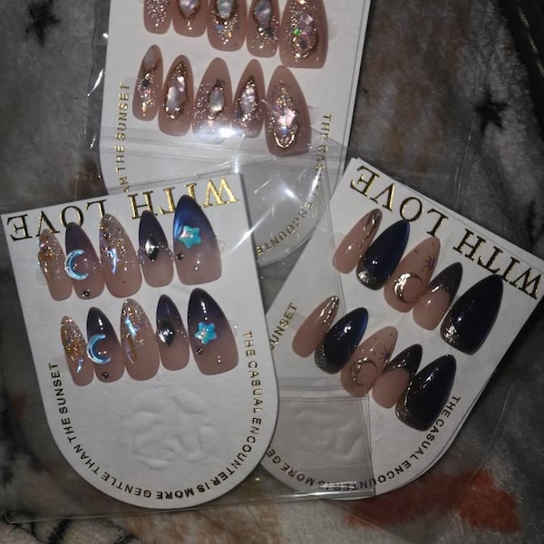Red Cat Eye French Tips Rhinestone Press on Nails |red Almond False ...